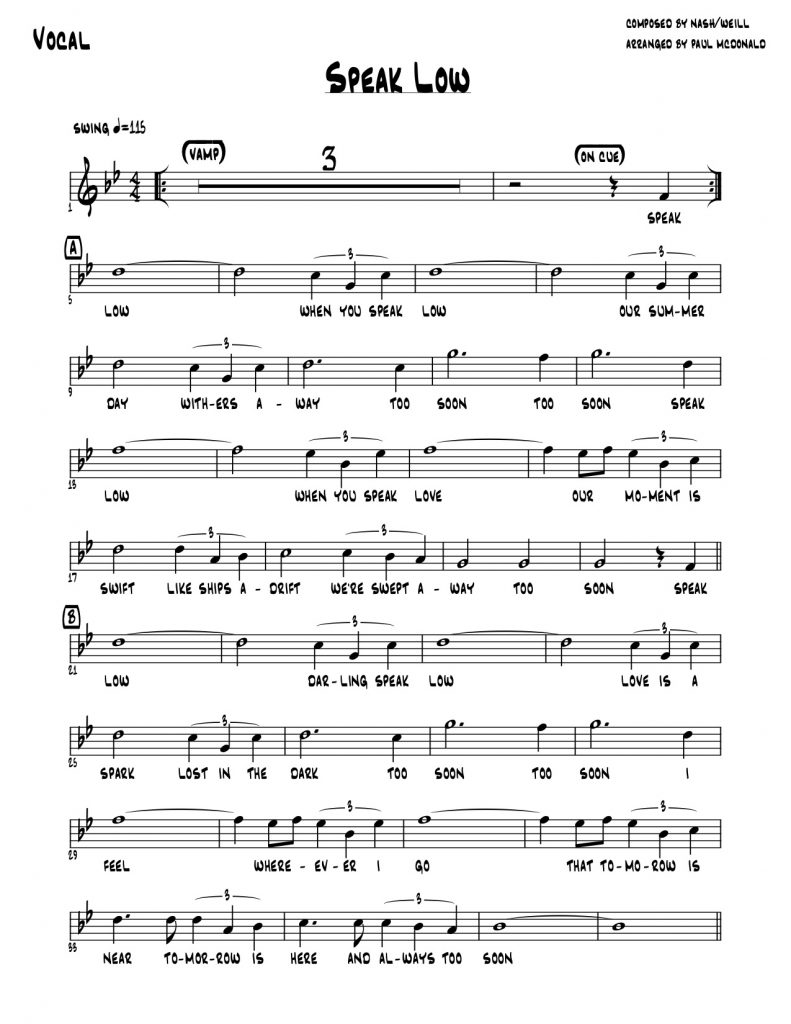 Speak Low – Bb – big band vocal – Paul McDonald Big Band